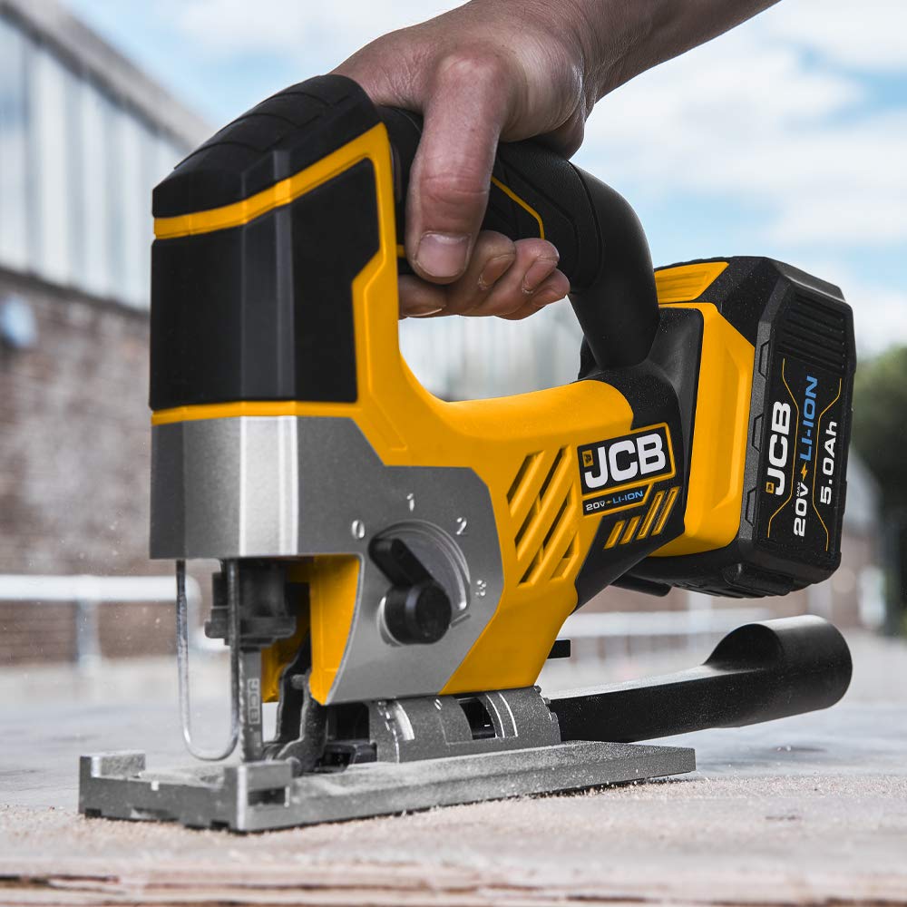 JCB Tools - JCB 20V Cordless Jigsaw Power Tool T-Shank Blades - No Battery - For Home Improvements, Scrollwork, Curved Edges, Difficult Shapes - With LED Light, Dust Blower and Vacuum Attachment