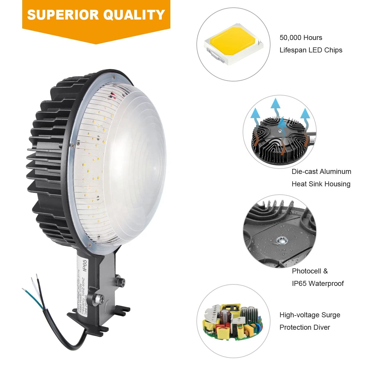 NUOGUAN LED Barn Lights 100W, Dusk to Dawn LED Outdoor Lighting, LED Security Area Lights with Photocell, 12000LM 5000K Daylight IP65 Waterproof ETL Listed 100-277VAC Wall Mount Porch Lights