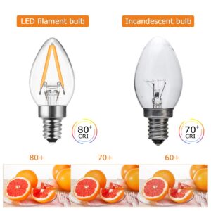 DORESshop C7 Mini Candelabra LED Bulb, LED Filament Night Bulb, Christmas Light Bulbs, 2W (20W Equivalent), E12 Candelabra Base, No Dimmable, Perfect for Holiday, Christmas, Home Decorative, 4Pack