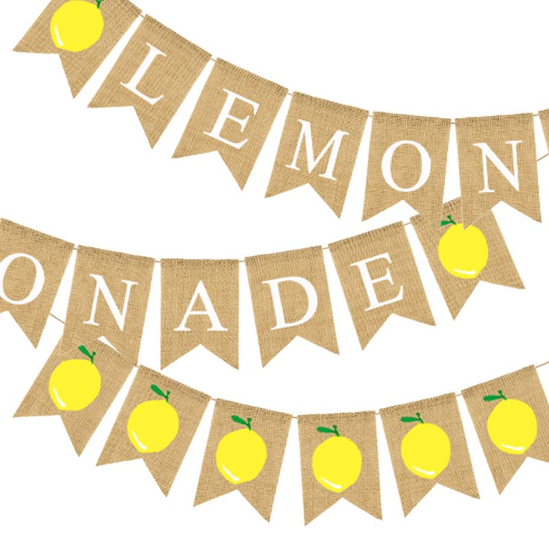 LaVenty Burlap Lemonade Banner for Lemonade Stand Decorations Lemonade Sign Lemon Party Decor, Lemon Garland Summer Lemon Themed Bridal Shower