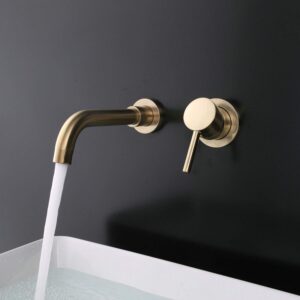 Modern Bathroom Wall Mounted Faucet 360 °Swivel Spout Single Handle Bathtub Faucets for Wall 2 Hole Mount Brushed Golden Tap Brass Leekayer