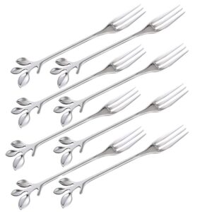 turbokey fruit forks cocktail sticks set of 8, stainless steel 4.7 inches mini salad forks appetizer cake dessert forks party supplies (8 forks-silver)