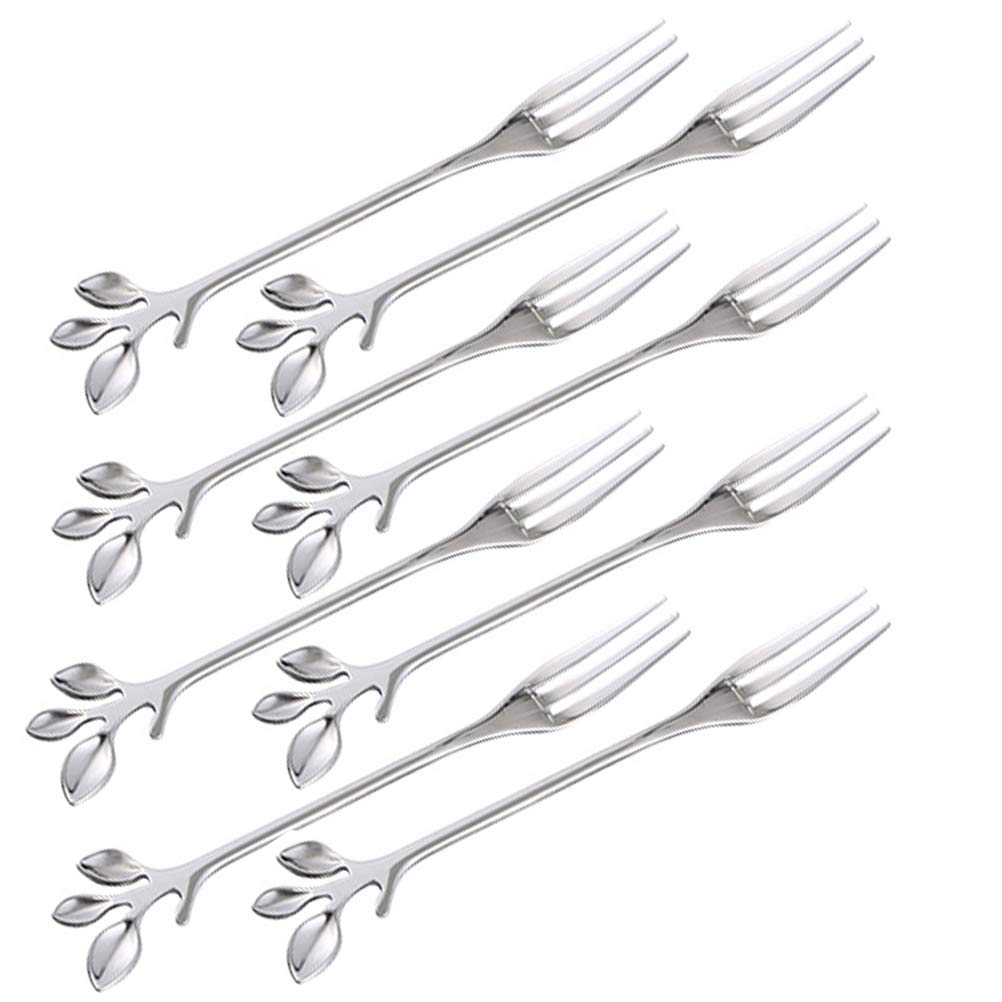 Turbokey Fruit Forks Cocktail Sticks Set of 8, Stainless Steel 4.7 Inches Mini Salad Forks Appetizer Cake Dessert Forks Party Supplies (8 Forks-Silver)