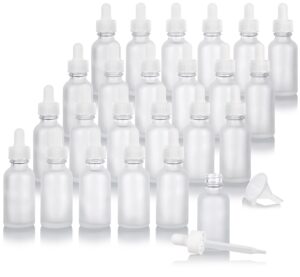 juvitus 1 oz frosted clear glass boston round bottle with white dropper (24 pack) + funnel