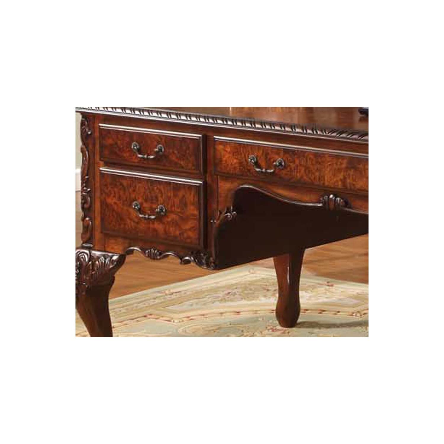 Best Master Furniture Carlisle Executive Traditional Office Desk With Hand Carved Designs, Walnut