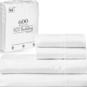 sgi bedding 600 thread count 4 piece 100% egyptian cotton full size sheets set, 15" deep pocket sheet set, premium, breathable, soft and hotel-quality luxury sheets - white