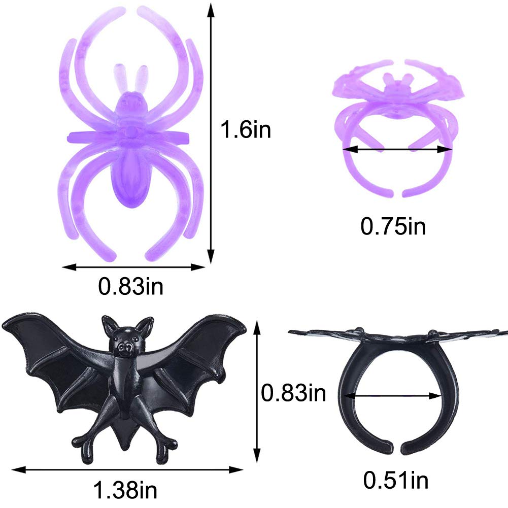 Halloween Spider Rings Bat Ring 150 Pcs, Fake Plastic Glow-in-The-Dark Women Finger Bat Ring Trick or Treat Toy Gifts for Kids Halloween Costume Accessories Party Decoration Black Purple Orange