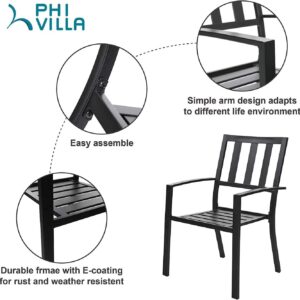 PHI VILLA Wrought Iron Patio Outdoor Dining Chairs, Portable Black Outdoor Patio Chairs Set of 4, Stackable Indoor Outdoor Bistro Deck Metal Chairs for Garden Backyard Lawn, Support 300 lbs