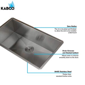 KABCO K-SSZRIS5 16 Gauge 28 Inch Undermount Zero Radius Stainless Steel Kitchen Sink Big Single Bowl Stainless Steel Grid Combo Package 28"L X 18"W X 10"D Inch