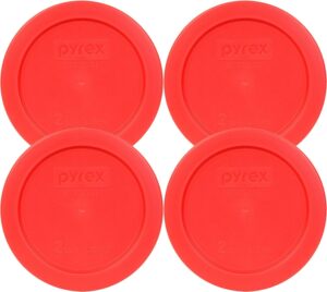 pyrex 7200-pc red 2 cup round plastic food storage lid, made in usa - 4 pack - original genuine pyrex - made in the usa