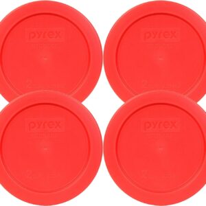 Pyrex 7200-PC Red 2 Cup Round Plastic Food Storage Lid, Made in USA - 4 Pack - Original Genuine Pyrex - Made in the USA