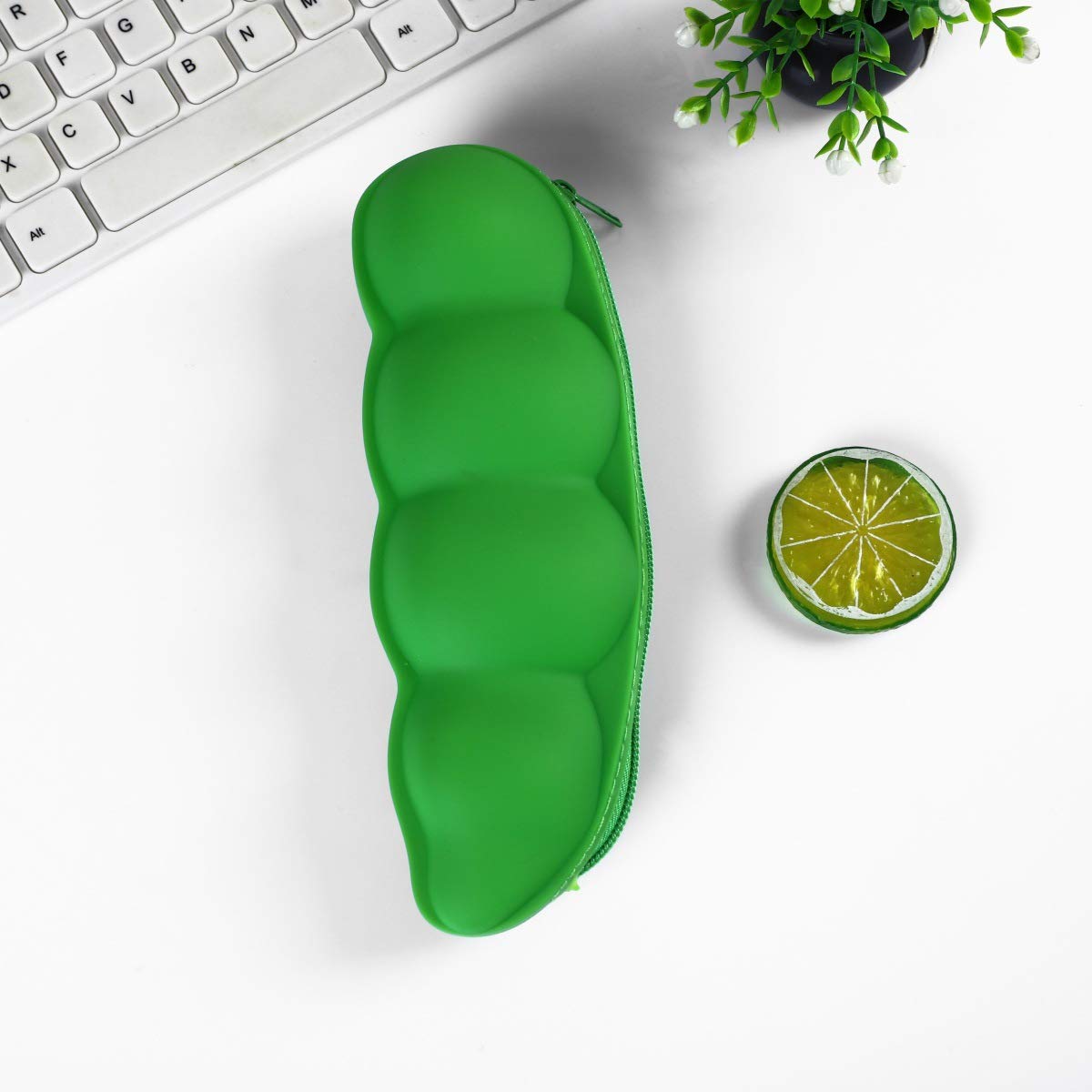 2-Pack Silicone Pencil Holder, Cute Zipper Case Makeup Bag Organizer Stationery Purse Wallet Cosmetic Brush Bags (Pineapple+Pea)