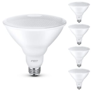 feit electric led par38 bulbs, 75w equivalent, non dimmable, 3000k bright white, 750 lumens, 10 year lifetime, e26 base, par38 flood lights, cri 90, damp rated, 4 pack, par38/930ca10k/mp/4