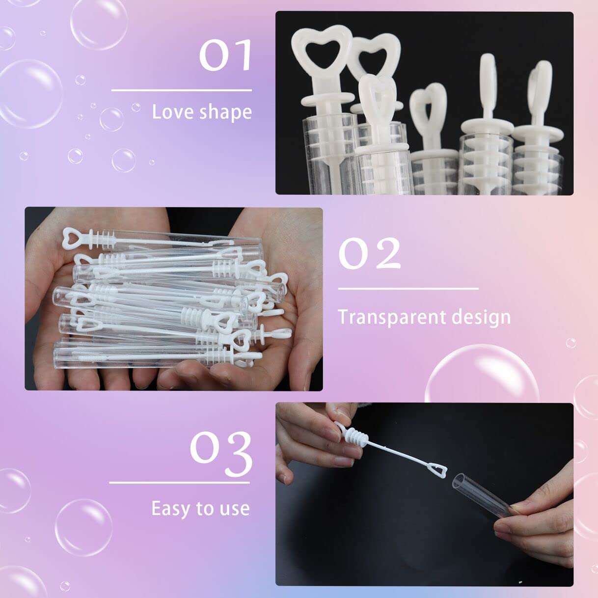 Faxco 50 PCS Bubble Wand, White Heart Bubble Stick Tube, Wedding Bubbles Toy, Party Favors for Anniversaries, Valentine's Day, Festival Gift(No Bubble Liquid)