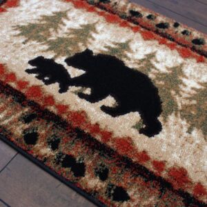 Masada Masada Rugs 2'x3' Cabin/Lodge Theme Area Rug with Bear and Cub Scene