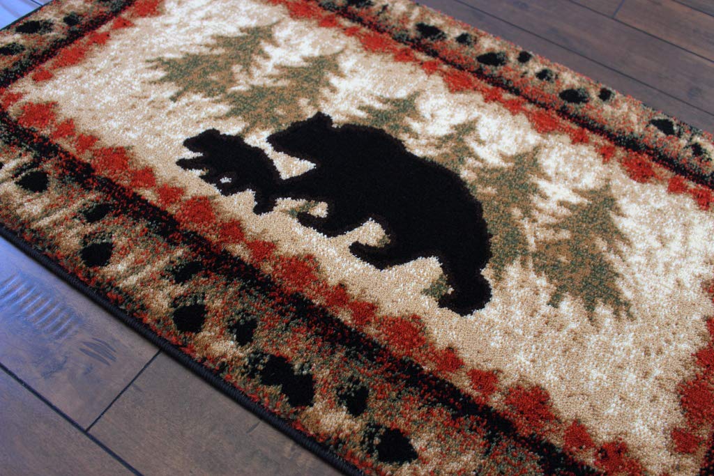 Masada Masada Rugs 2'x3' Cabin/Lodge Theme Area Rug with Bear and Cub Scene