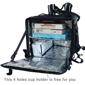 PK-140Z: Huge Heat Insulation Food Delivery Bag for Motorcycle, Big Pizza Delivery Bags for Bicycle/Scooter, 2 Layers, Rigid Frame, Side Loading, 20" x 20" x 20"