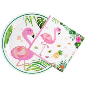 wernnsai flamingo plates and napkins set - serves 50 guests 100 pcs hawaiian luau party supplies disposable tableware set dinner luncheon plates napkins for birthday baby shower wedding party