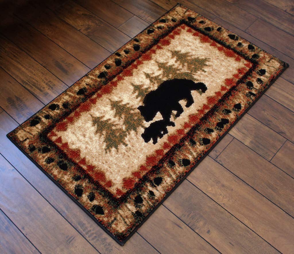 Masada Masada Rugs 2'x3' Cabin/Lodge Theme Area Rug with Bear and Cub Scene