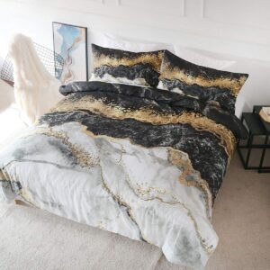 blessliving bedding duvet cover set black white gold foil marble pattern on comforter cover 3 pieces 1 marble abstract duvet cover 2 pillowcases bed cover with zipper closure (king)