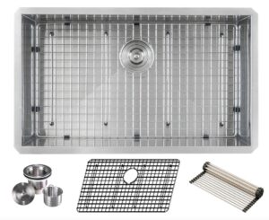 kabco k-sszris5 16 gauge 28 inch undermount zero radius stainless steel kitchen sink big single bowl stainless steel grid combo package 28"l x 18"w x 10"d inch