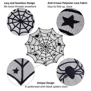 Orgrimmar 35 PCS Halloween Decorations Set Include Lace Spider Web Table Runner, Round Lace Table Cover, Fireplace Scarf Cover and 32 Pieces 3D Bats Wall Sticker Decal