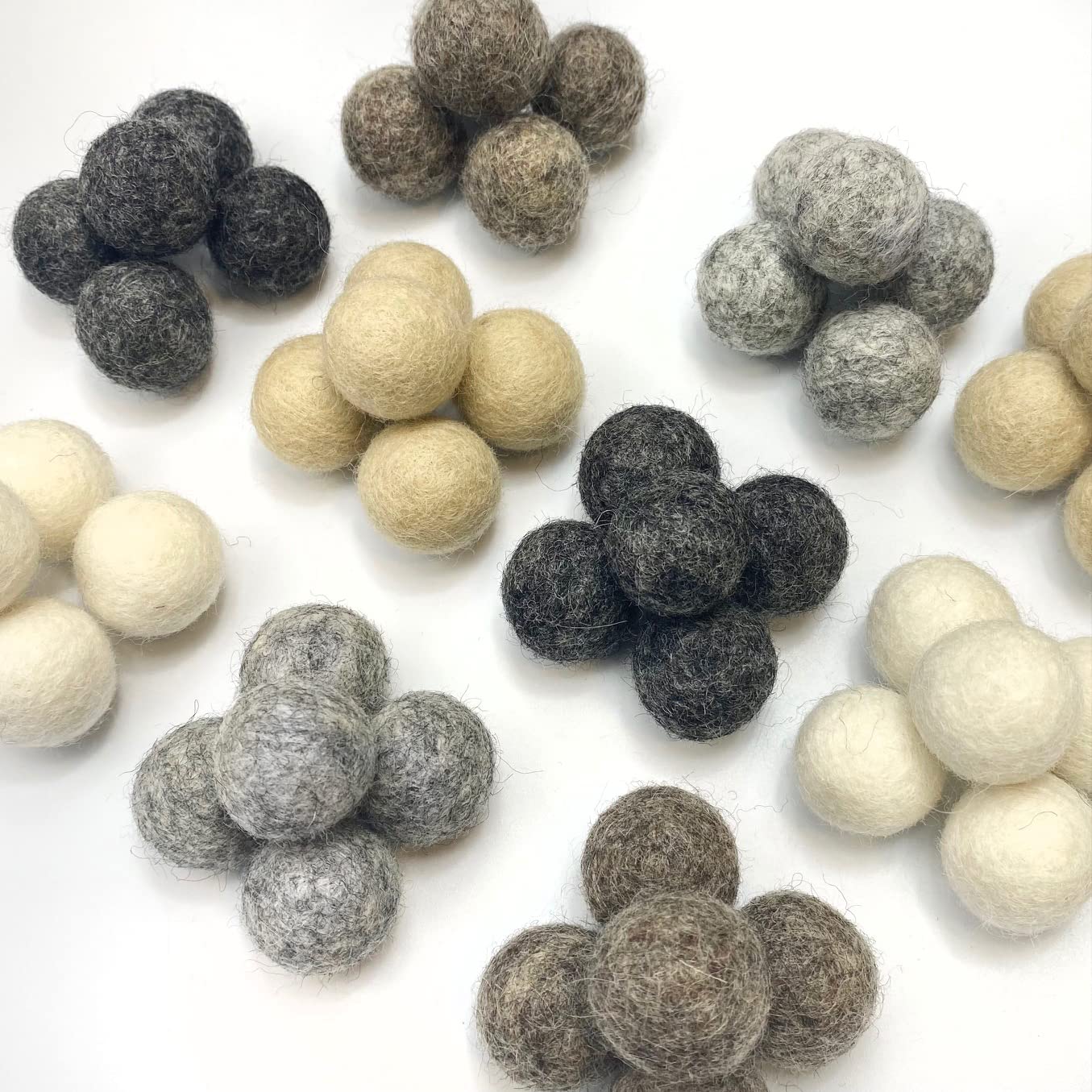 Wildflower by hu hands Weathered Naturals Wool Felt Balls (50) Pom Poms in Neutral Earth Tones for Crafts, Garland, & Decor .8-1 Inch Size | Hand Felted in Nepal 100% NZ Wool | Bag Included