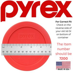 Pyrex 7200-PC Red 2 Cup Round Plastic Food Storage Lid, Made in USA - 4 Pack - Original Genuine Pyrex - Made in the USA