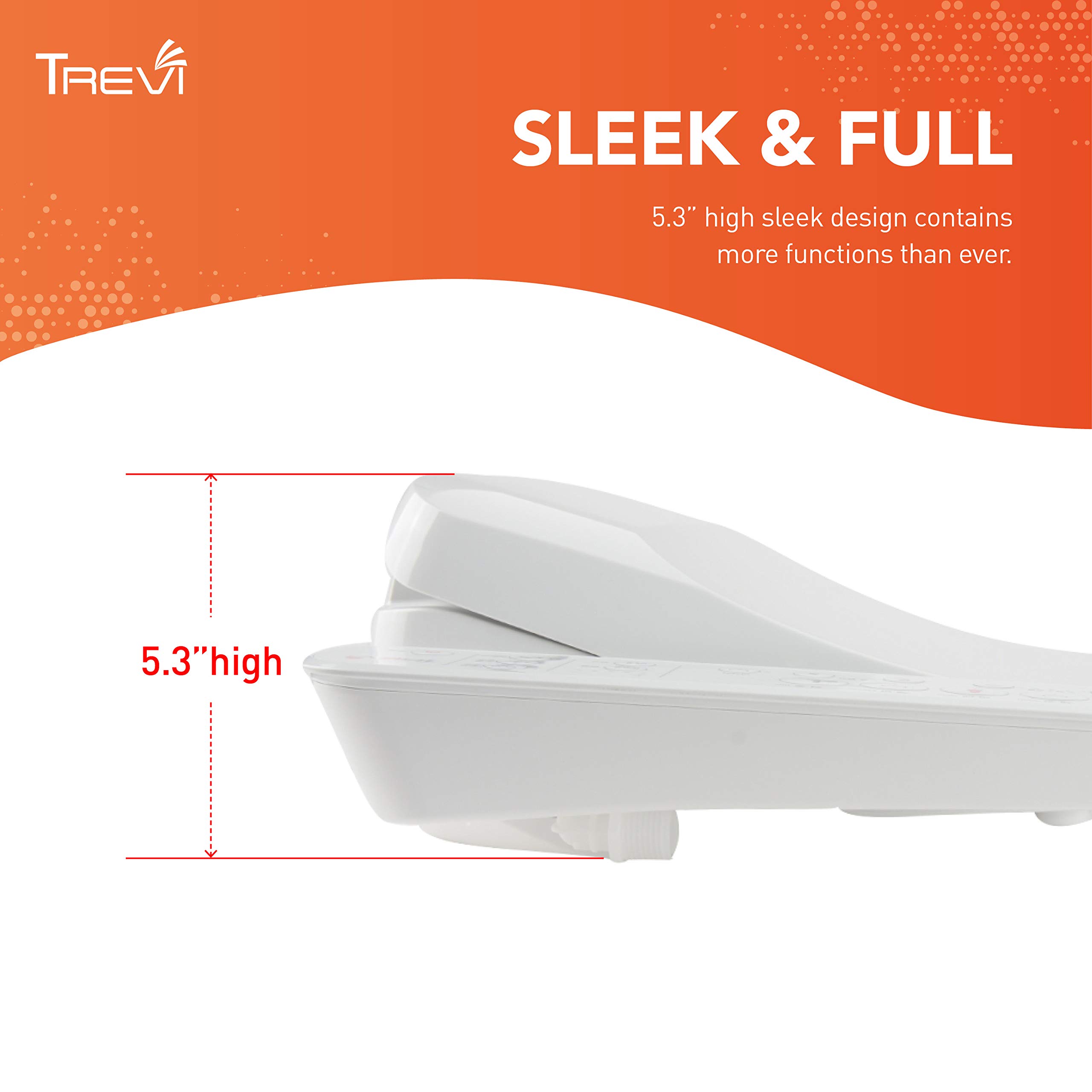 TREVI Bidet Toilet Seat, Elongated White Seat Sleek Design, Warm Air Dryer, Rear & Front Wash, Stainless Steel Nozzle, Nozzle Self-Cleaning, Nozzle Oscillation and Pulse, Korea Made AB210