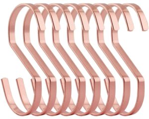 metluck 16-pack 4 inch flat s shape hooks heavy-duty chrome finish hanging s hooks for kitchenware, pots, utensils, plants, towels, gardening tools, clothes (rose gold)