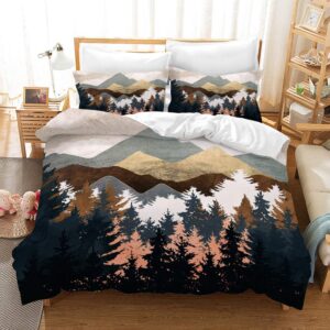 REALIN Hawthorn Bedding 3D Duvet Cover Set Japan Forest Mountain River Bed Sets 2/3/4PCS Quilt Covers/Sheets/Pillow Shams,Twin/Full/Queen/King (Twin-172x218cm-3PCS,E)