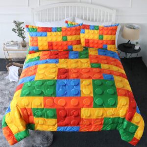 blessliving teen boy comforter set king colorful toy bedding set 3 piece funny building blocks bed set cute comforter king size bedspreads