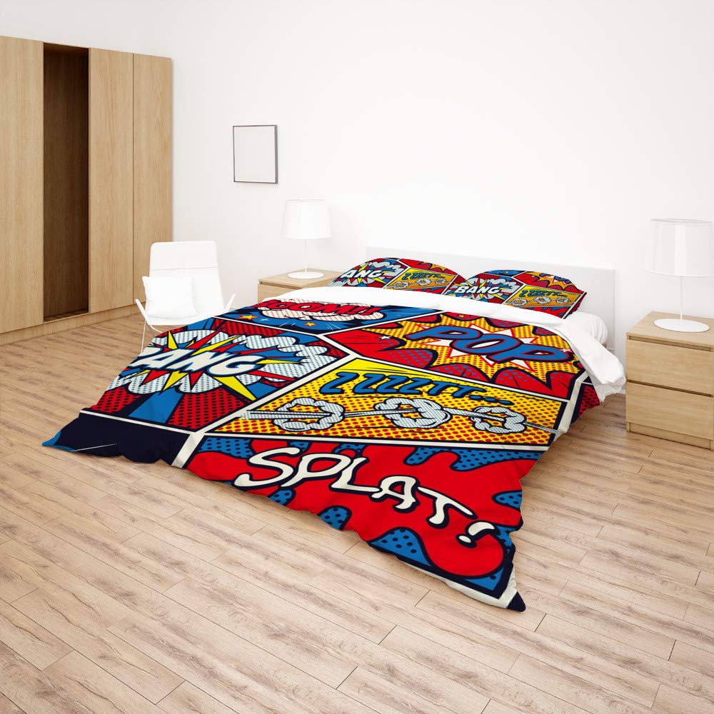 LifeCustomize Colorful Comic Pop Art Duvet Cover Bedding 3 Piece Set Quilt Comforter Cover with Pillowcases Queen Size