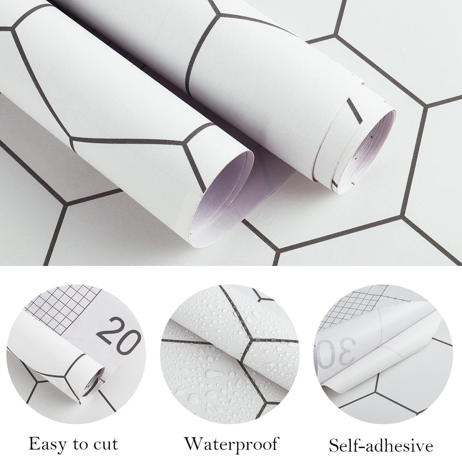 Fiula White Hexagon Wallpaper Peel and Stick Wallpaper Grey and White Wallpaper Removable Wallpaper White Trellis Wallpaper Vinyl Wallpaper 17.3”×78.7”