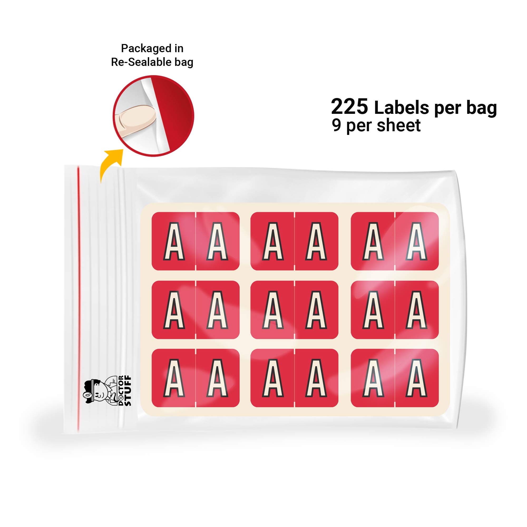 Doctor Stuff - File Folder Labels, Alphabet Letter A, Barkley/Sycom FABKM - BRAM Series Compatible Alpha Stickers, Red, 1" x 1-1/2", 225 Labels per Package