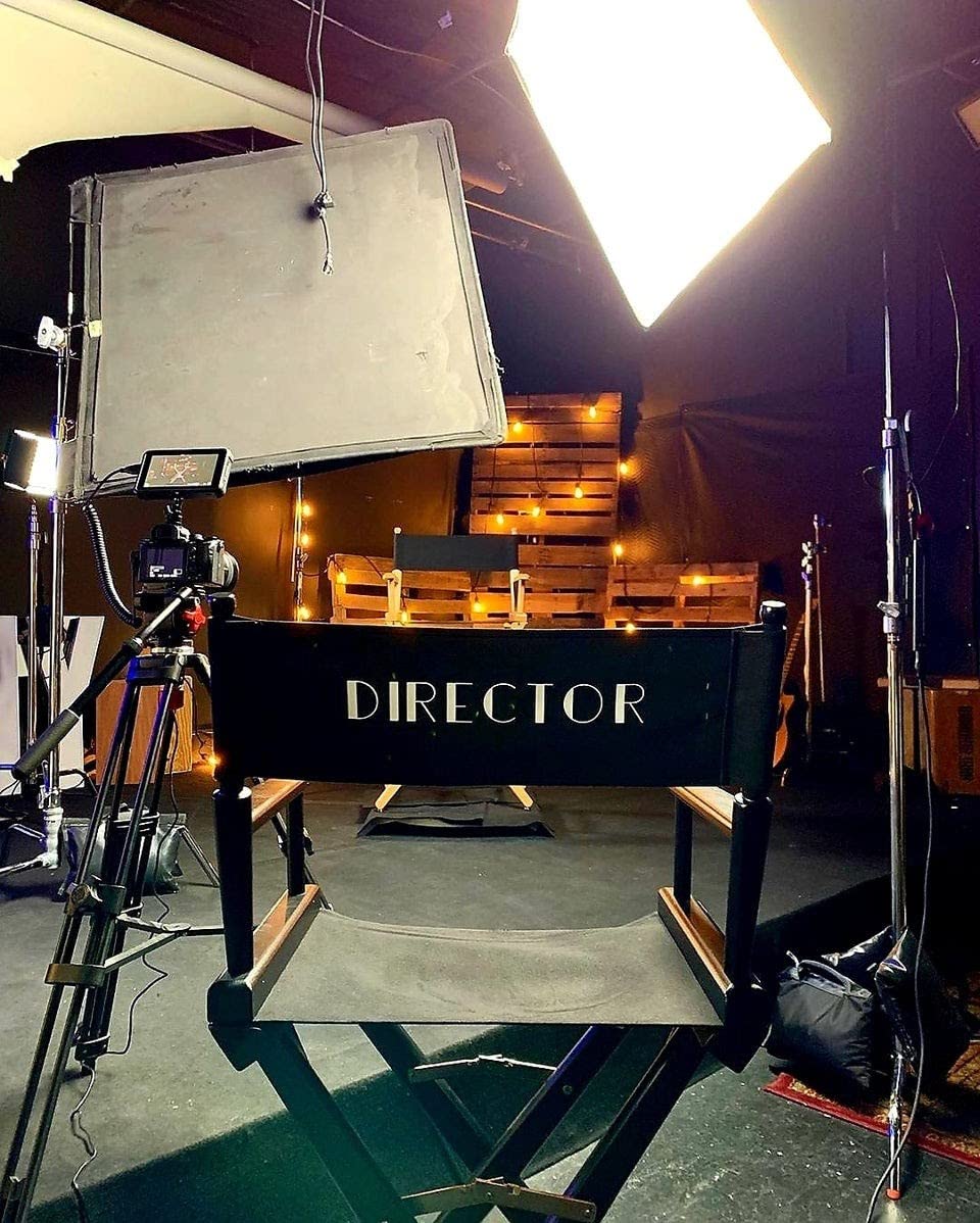 Filmcraft Tall Director's Chair (Blue Canvas, Black Frame)