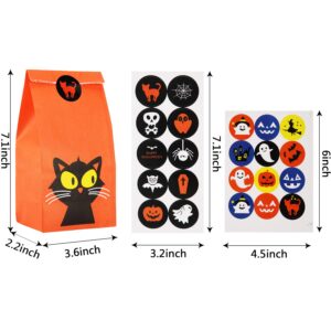 Outus 60 Pieces Halloween Goddie Bag Halloween Paper Gift Bags Trick or Treat Bags Party Favor Candy Bags with 66 Pieces Halloween Stickers