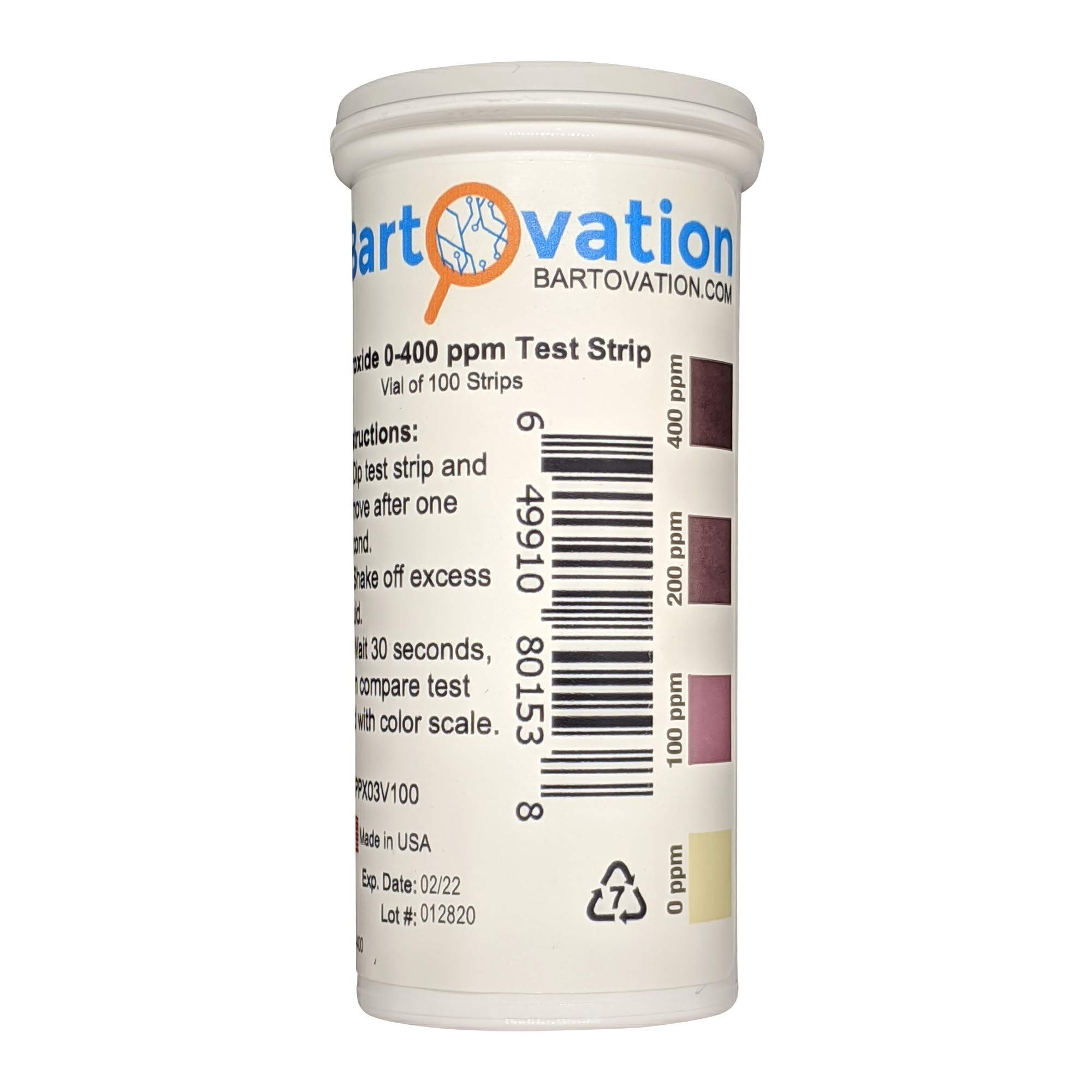 Hydrogen Peroxide H2O2 Test Strips, 0-400 ppm [Vial of 100 Strips]