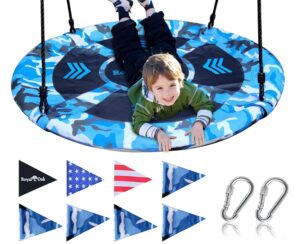 royal oak saucer tree swing,giant 40 inches with carabiners and flags, heavy duty 1680d oxford fabric,700 lb weight capacity, steel frame,waterproof, easy install step by step instructions (camo blue)