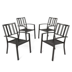 phi villa wrought iron patio outdoor dining chairs, portable black outdoor patio chairs set of 4, stackable indoor outdoor bistro deck metal chairs for garden backyard lawn, support 300 lbs