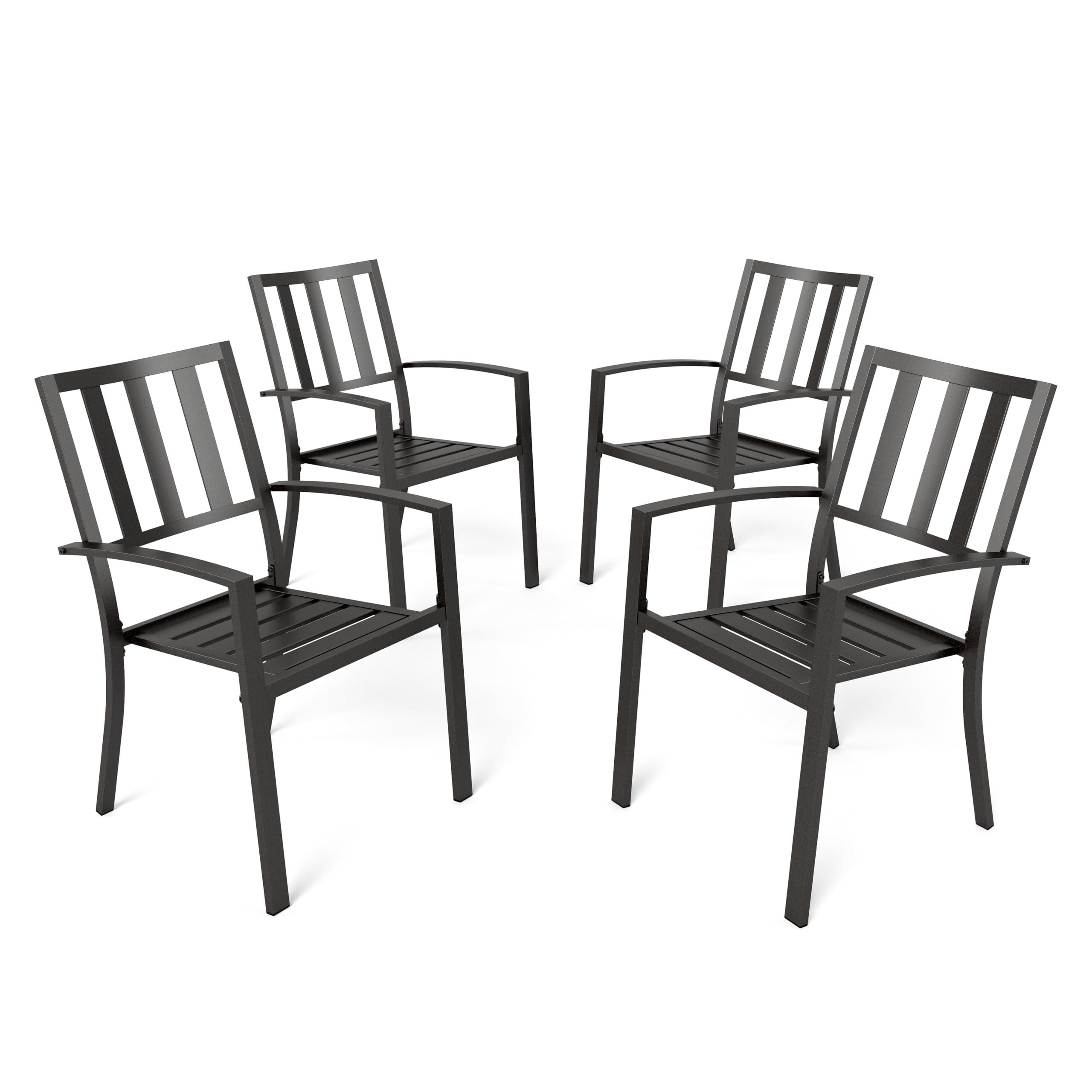 PHI VILLA Wrought Iron Patio Outdoor Dining Chairs, Portable Black Outdoor Patio Chairs Set of 4, Stackable Indoor Outdoor Bistro Deck Metal Chairs for Garden Backyard Lawn, Support 300 lbs