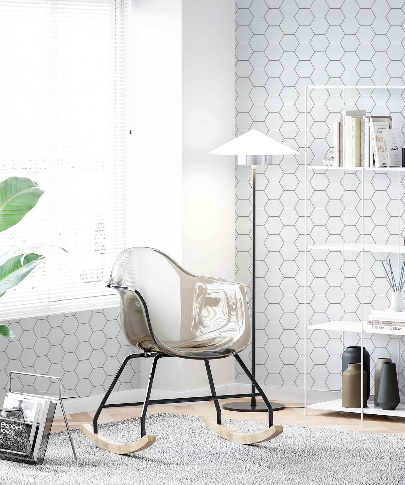 Fiula White Hexagon Wallpaper Peel and Stick Wallpaper Grey and White Wallpaper Removable Wallpaper White Trellis Wallpaper Vinyl Wallpaper 17.3”×78.7”