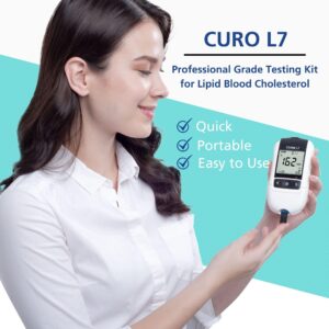 CURO L7 - Professional Home Cholesterol Testing with Lipid Blood Test Kit - Easy to Use, Accurate Results, Comprehensive Breakdown, Memory Storage, and Exceptional Support