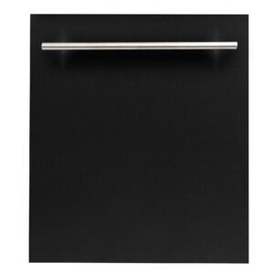 zline 24 in. top control dishwasher in black matte with stainless steel tub and modern style handle