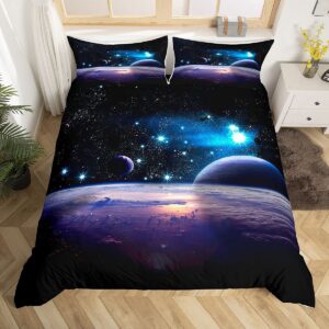 full 3-piece galaxies comforter sets - 3d printed space themed duvet cover set luxury kids boys bedding all-season down galaxy series bedding set for adult teen universe pattern bedspread cover