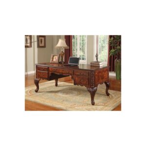 Best Master Furniture Carlisle Executive Traditional Office Desk With Hand Carved Designs, Walnut