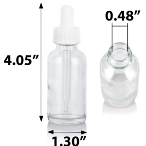 JUVITUS 1 oz / 30 ml Clear Glass Boston Round Bottle with White Dropper (24 pack) + Funnel