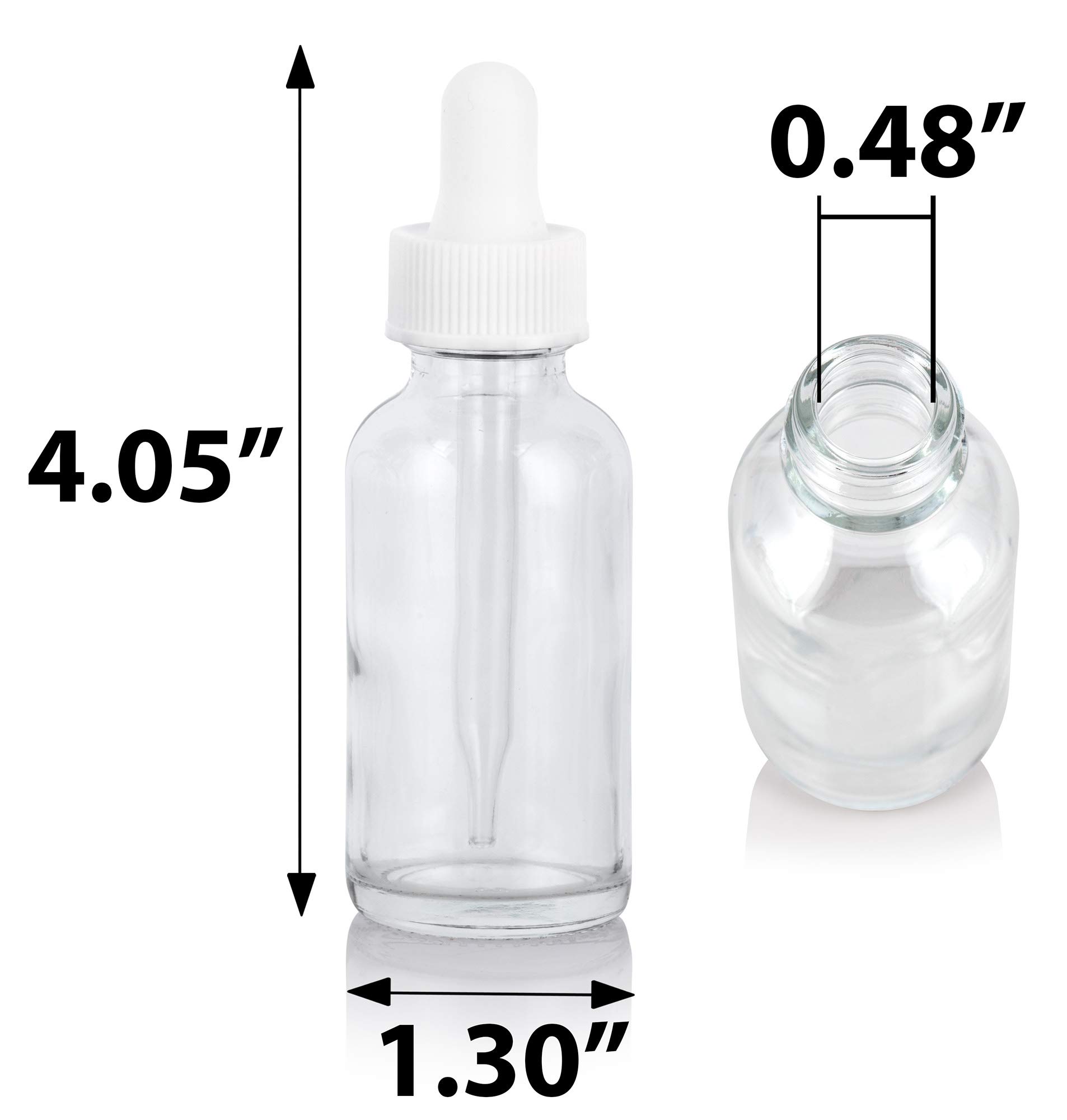 JUVITUS 1 oz / 30 ml Clear Glass Boston Round Bottle with White Dropper (24 pack) + Funnel