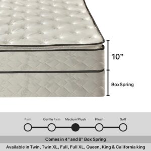 NUTAN 10-Inch Medium Plush Pillowtop Innerspring Mattress and 8" Wood Box Spring for Mattress, Queen,Beige