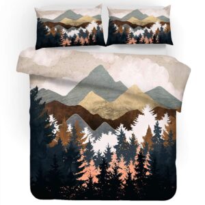 REALIN Hawthorn Bedding 3D Duvet Cover Set Japan Forest Mountain River Bed Sets 2/3/4PCS Quilt Covers/Sheets/Pillow Shams,Twin/Full/Queen/King (Twin-172x218cm-3PCS,E)